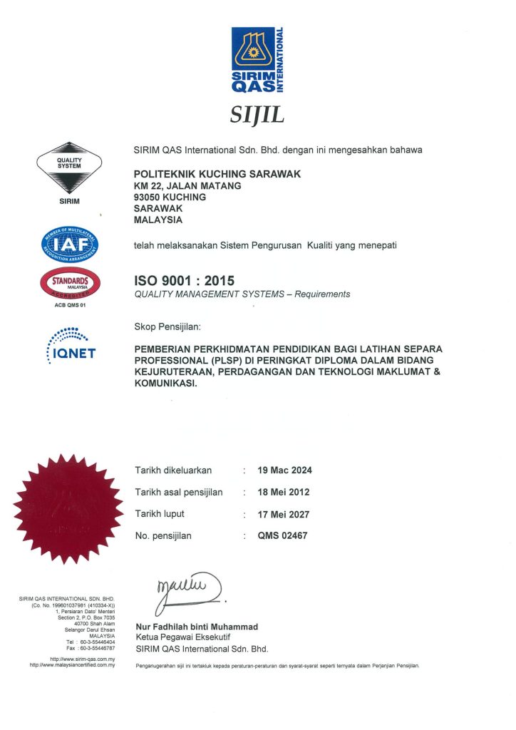 Politeknik Kuching Sarawak » Sijil SIRIM 2024