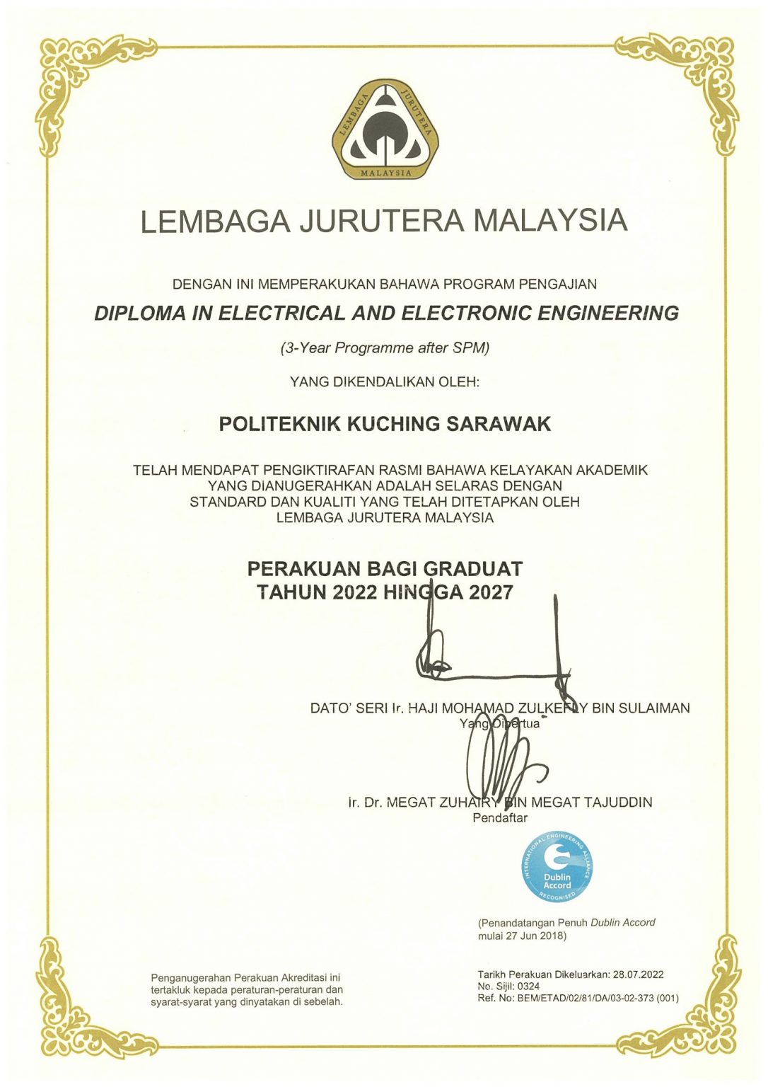Politeknik Kuching Sarawak » Sijil ETAC 2022-2027 (Program DEE)
